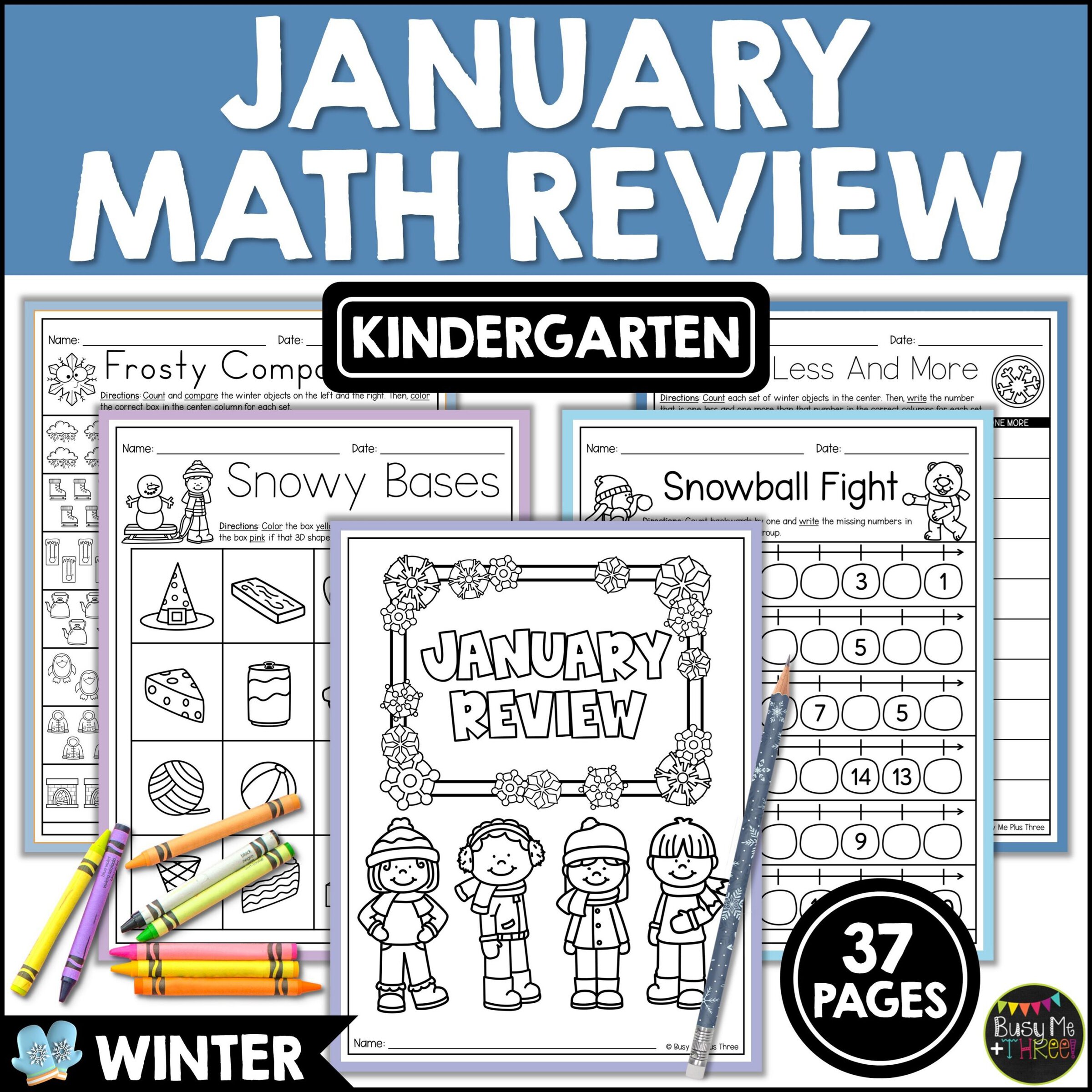 Kindergarten Winter Math No Prep Worksheets January February Review ...