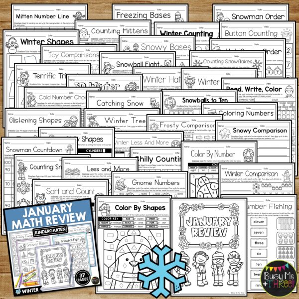 Kindergarten Winter Math No Prep Worksheets January February Review ...