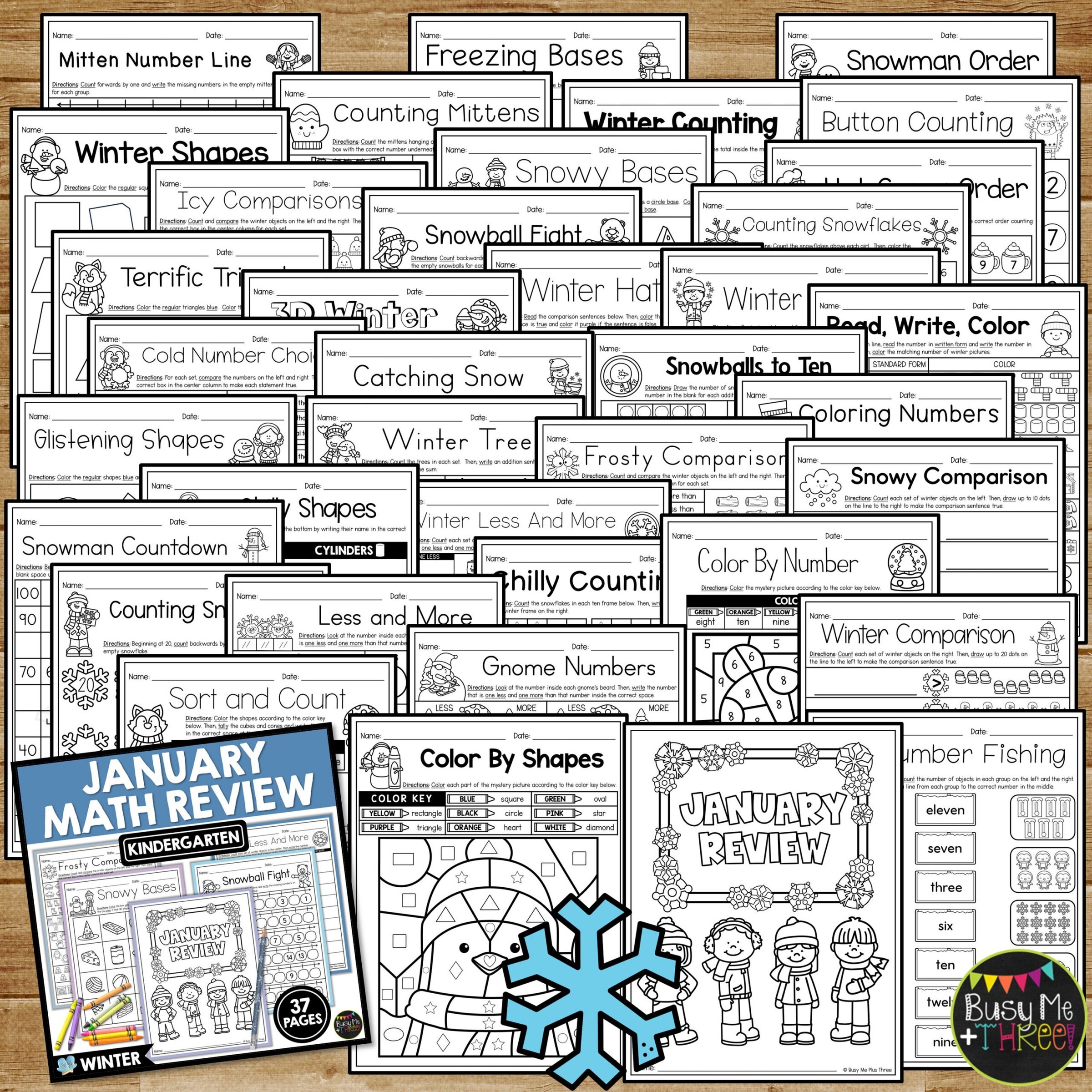 Kindergarten Winter Math No Prep Worksheets January February Review ...