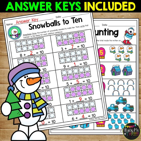 Kindergarten Winter Math No Prep Worksheets January February Review ...