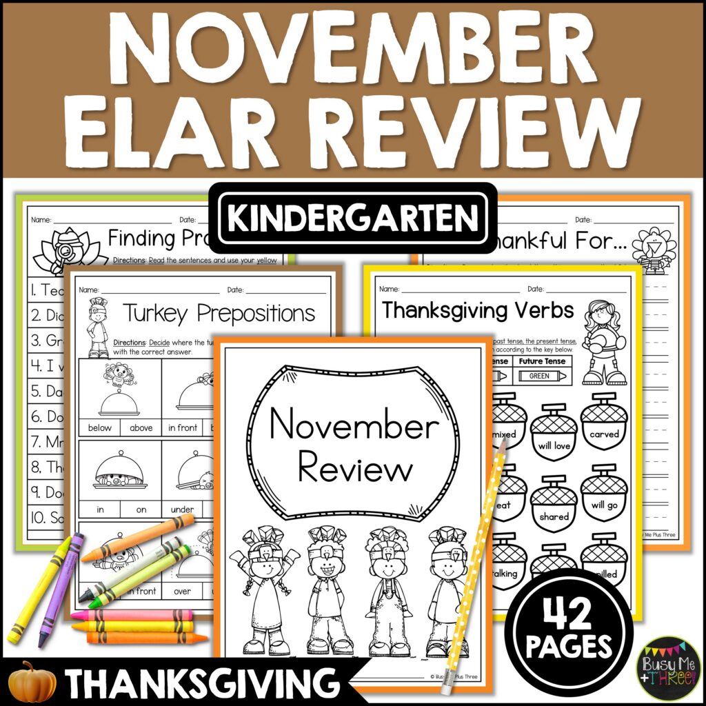Kindergarten Thanksgiving ELAR Review Worksheets November - Teaching ...