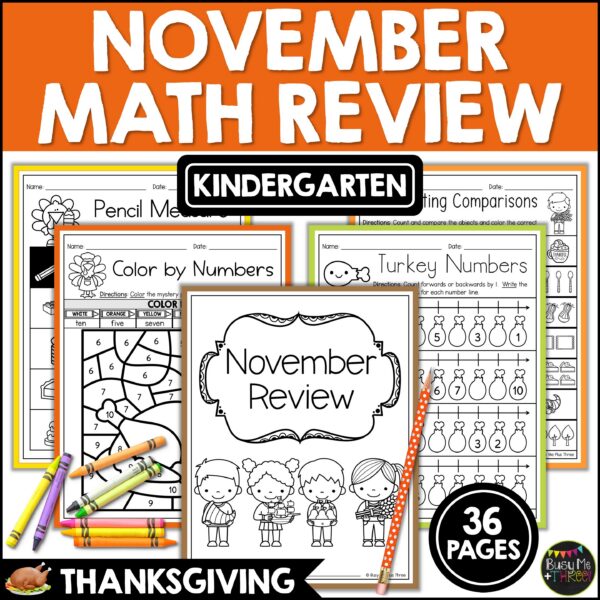 Kindergarten Thanksgiving Math Worksheets No Prep November Review ...