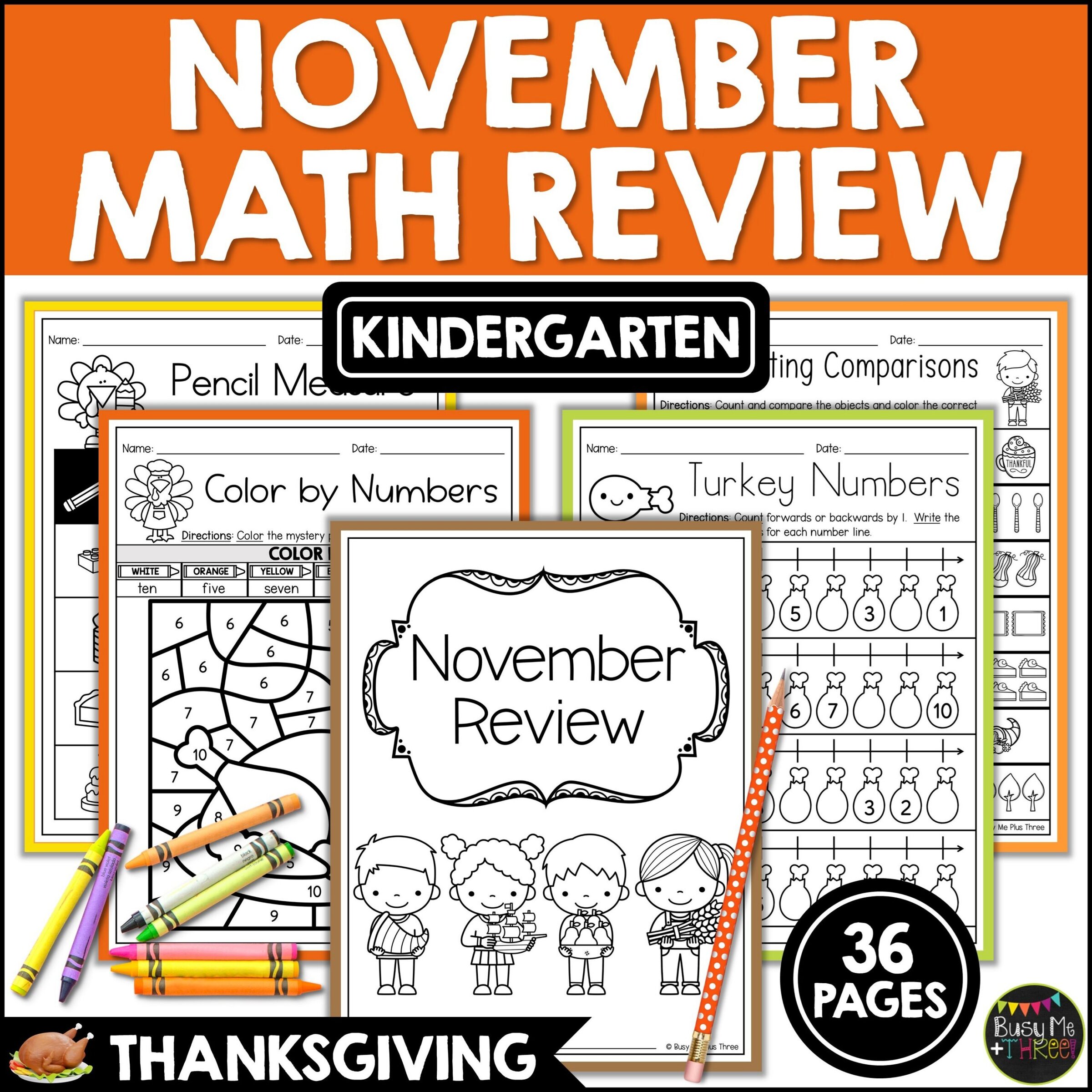 Kindergarten Thanksgiving Math Worksheets No Prep November Review ...
