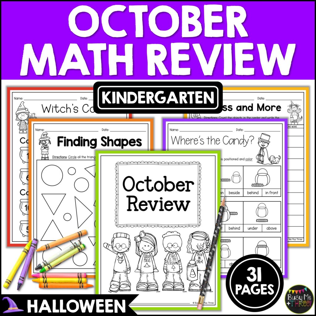 Kindergarten Halloween Math Worksheets No Prep October Review ...
