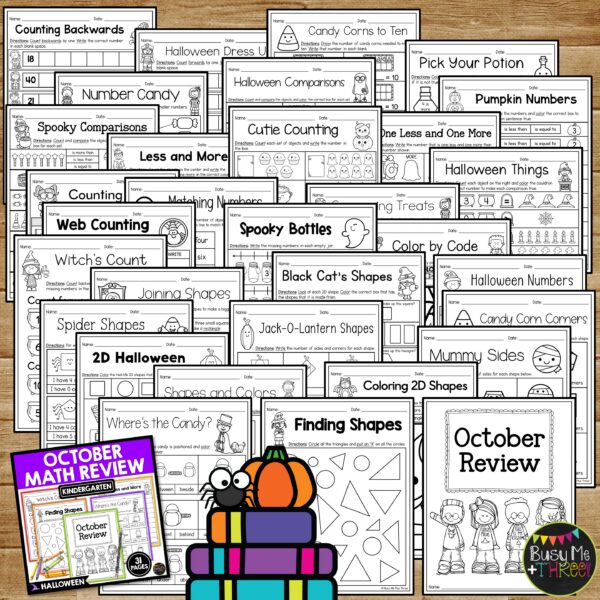 Kindergarten Halloween Math Worksheets No Prep October Review ...