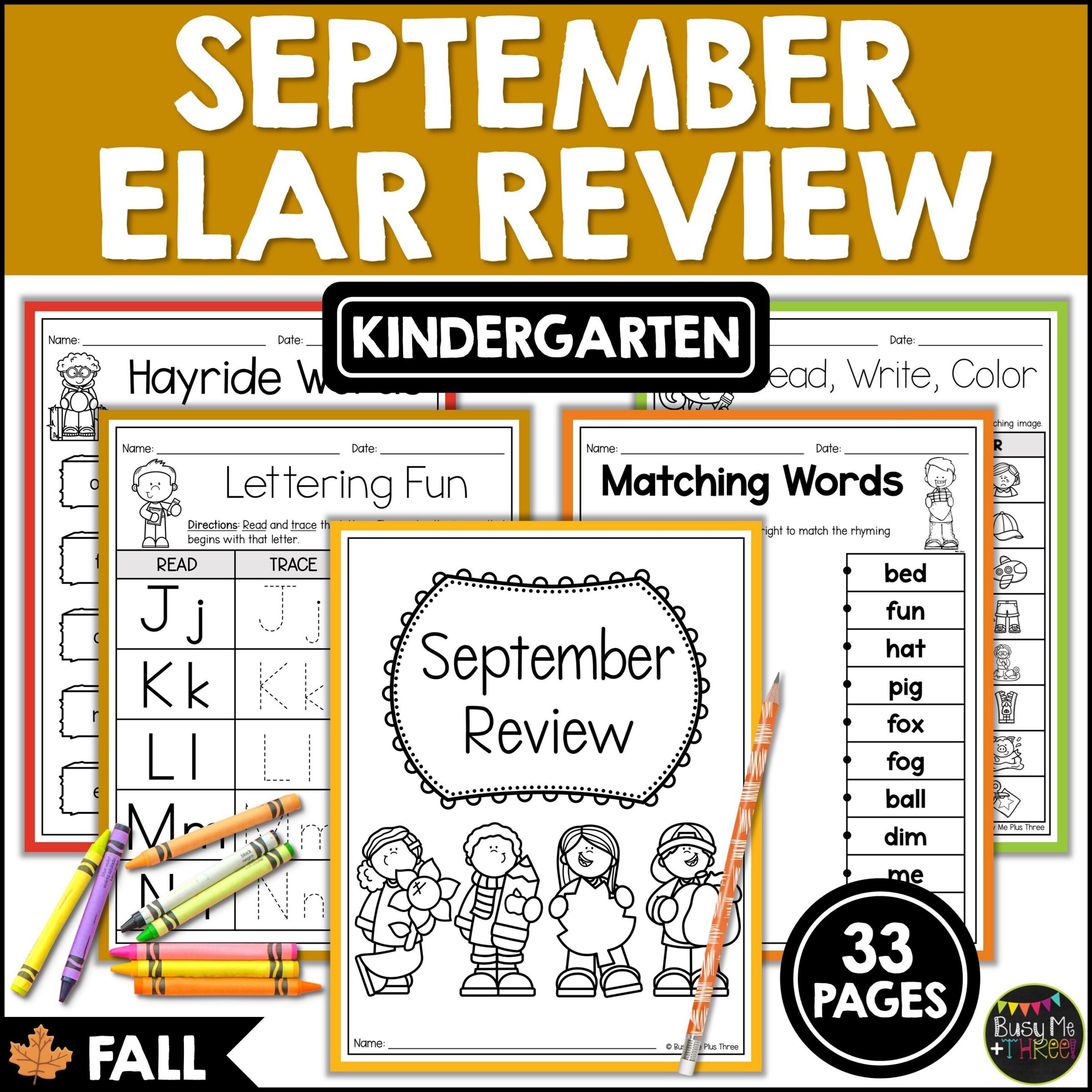 Kindergarten Fall Review ELA Worksheets | September No Prep - Teaching ...