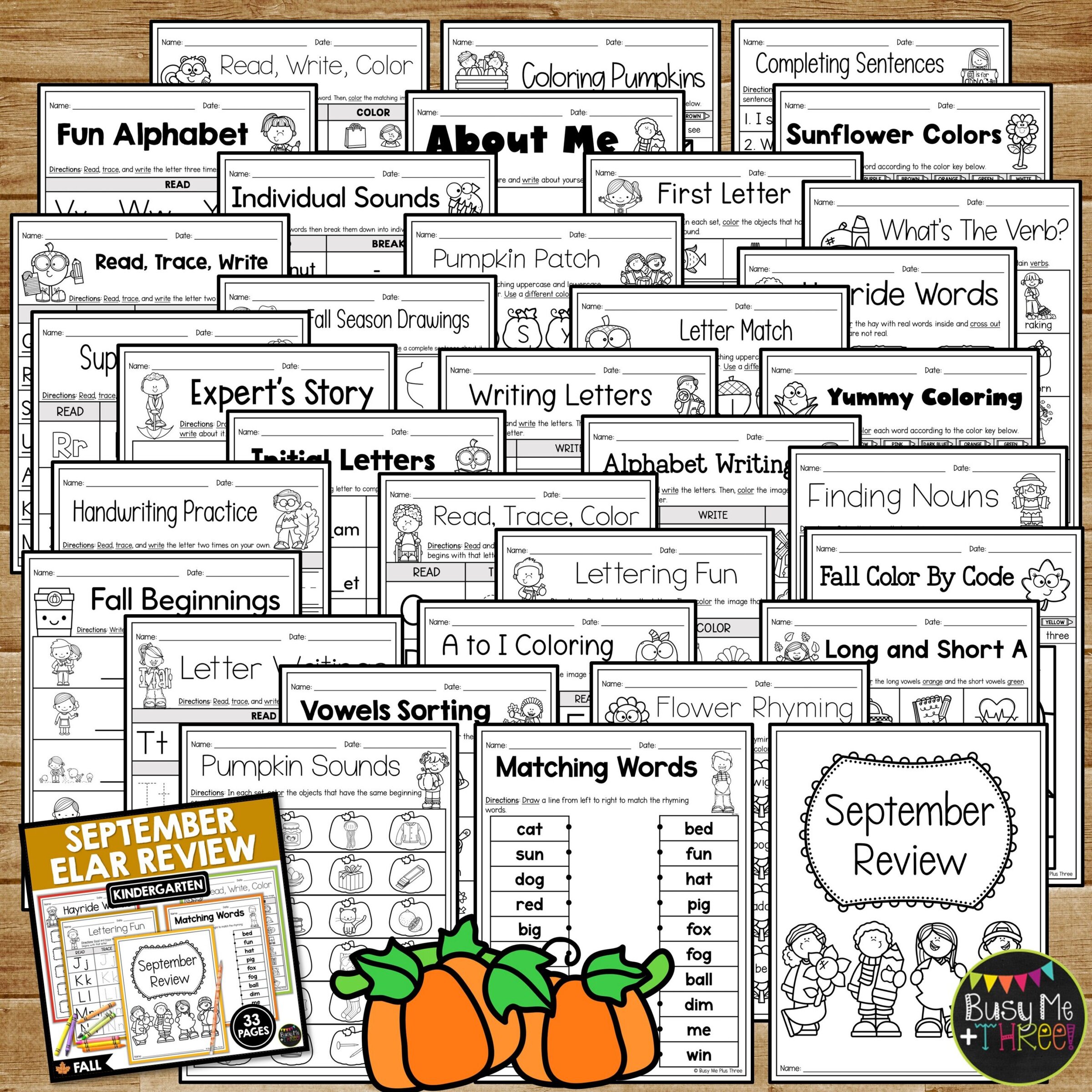 Kindergarten Fall Review ELA Worksheets | September No Prep - Teaching ...