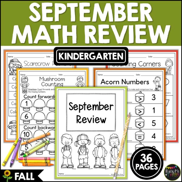 Kindergarten Fall Math Worksheets No Prep September Review - Teaching ...