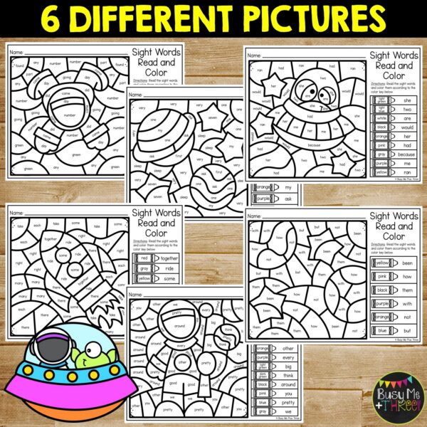 Outer Space Color by Code Sight Words K-2 - Teaching Ideas Made Easy