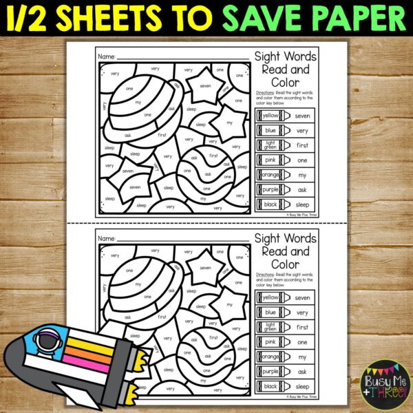 Outer Space Color by Code Sight Words K-2 - Teaching Ideas Made Easy