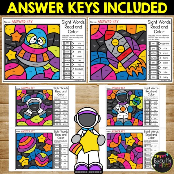 Outer Space Color by Code Sight Words K-2 - Teaching Ideas Made Easy
