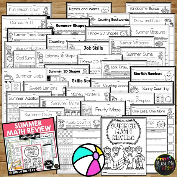 Kindergarten Math Worksheets No Prep Summer Review - Teaching Ideas ...