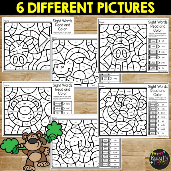 Zoo Animals Color by Code Sight Words Worksheets - Teaching Ideas Made Easy