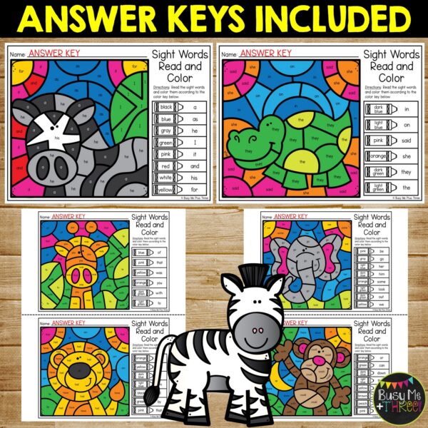 Zoo Animals Color by Code Sight Words Worksheets - Teaching Ideas Made Easy