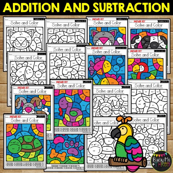 Pets Color by Code Addition Subtraction to 20 - Teaching Ideas Made Easy