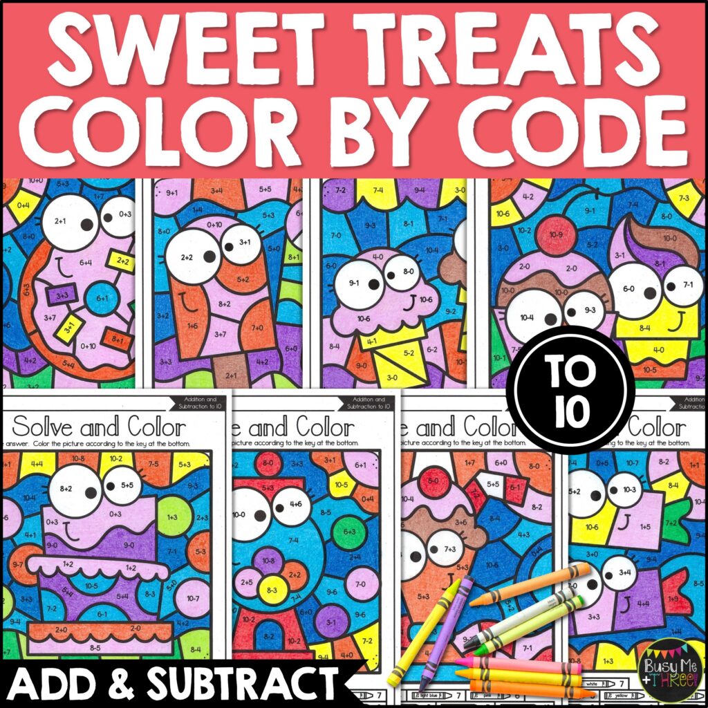 Sweet Treats Color by Code Math K-2 Worksheets - Teaching Ideas Made Easy