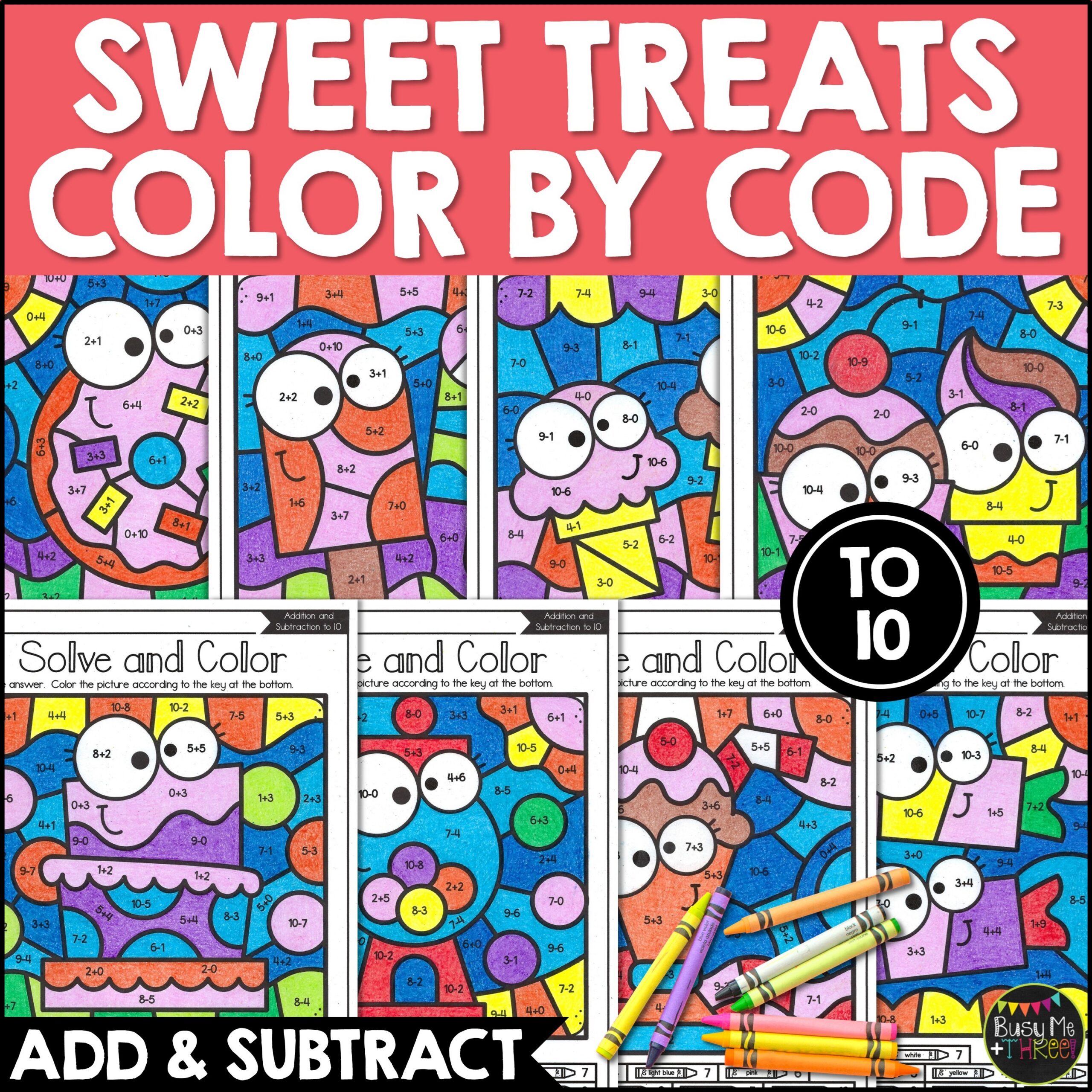 Sweet Treats Color by Code Math K-2 Worksheets - Teaching Ideas Made Easy