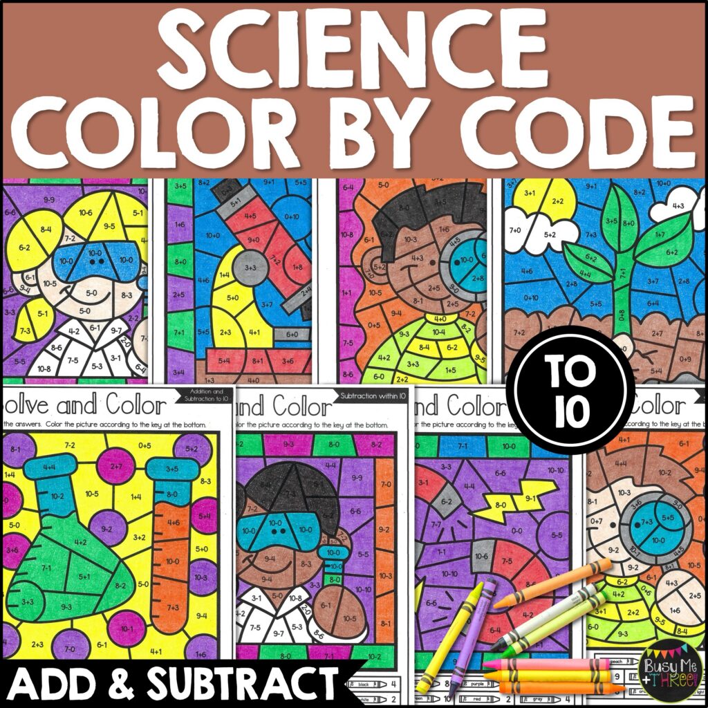 Science Color by Code Addition Subtraction to 10 - Teaching Ideas Made Easy