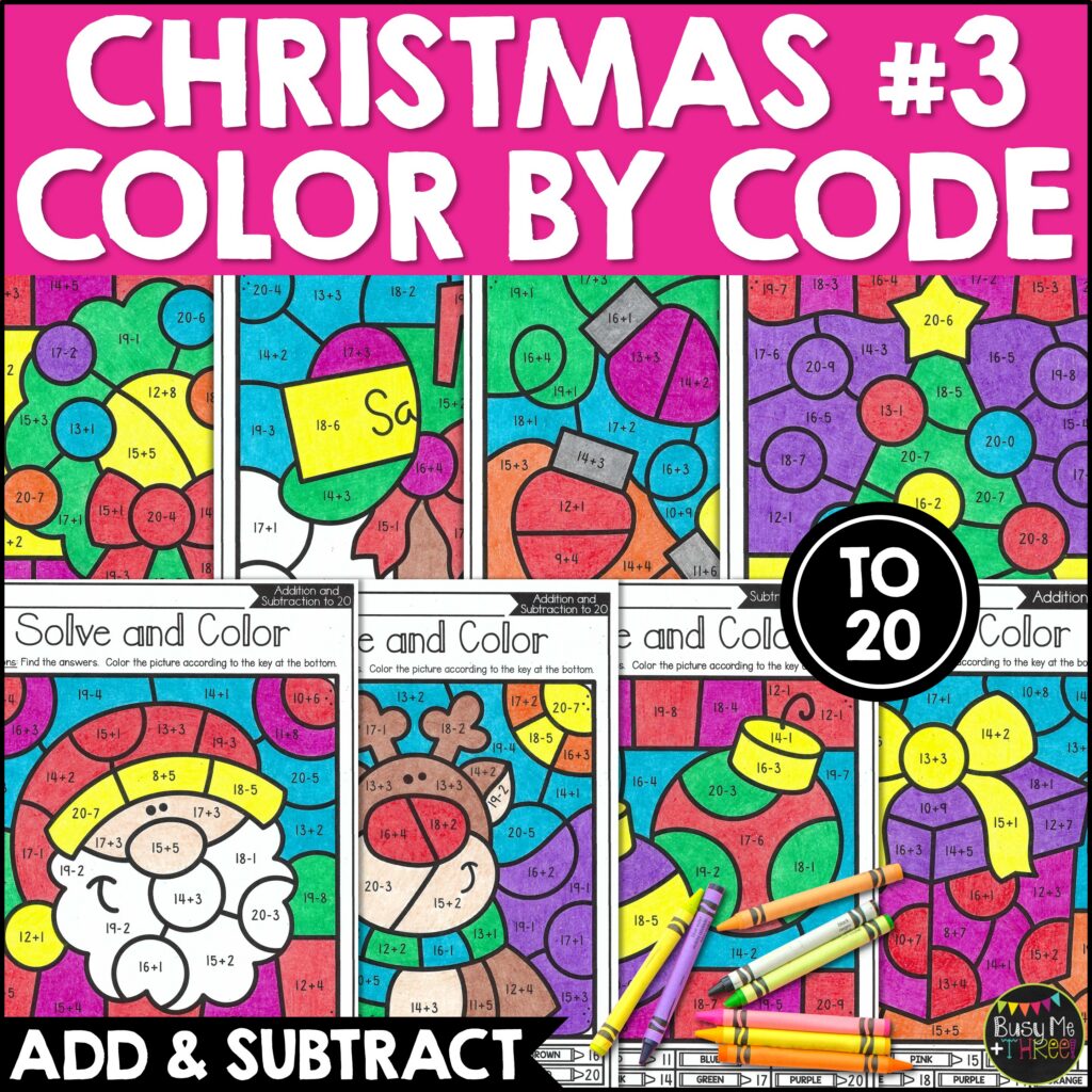 Christmas Color by Number Math Addition Subtraction to 20 - Teaching ...