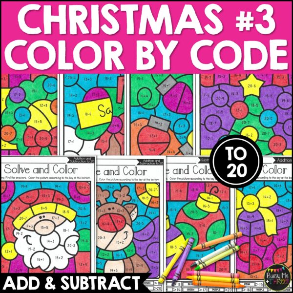 Christmas Color by Number Math Addition Subtraction to 20 - Teaching ...