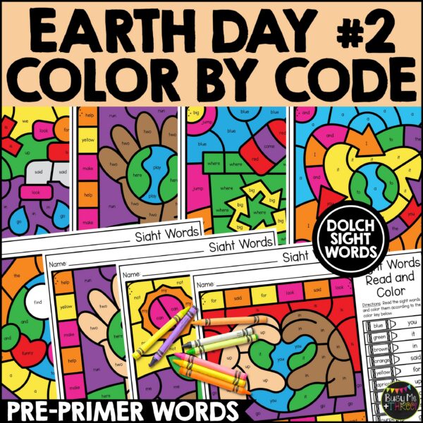 Earth Day Color by Sight Word Worksheets Pre-K - Teaching Ideas Made Easy