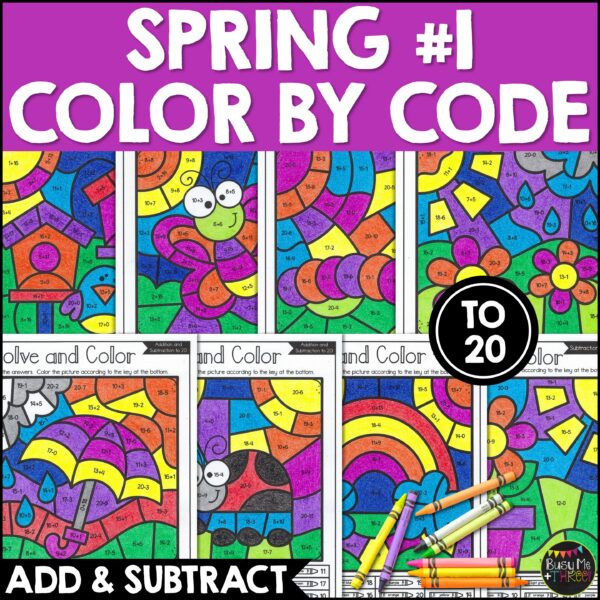Spring Color by Code Addition Subtraction to 20 - Teaching Ideas Made Easy
