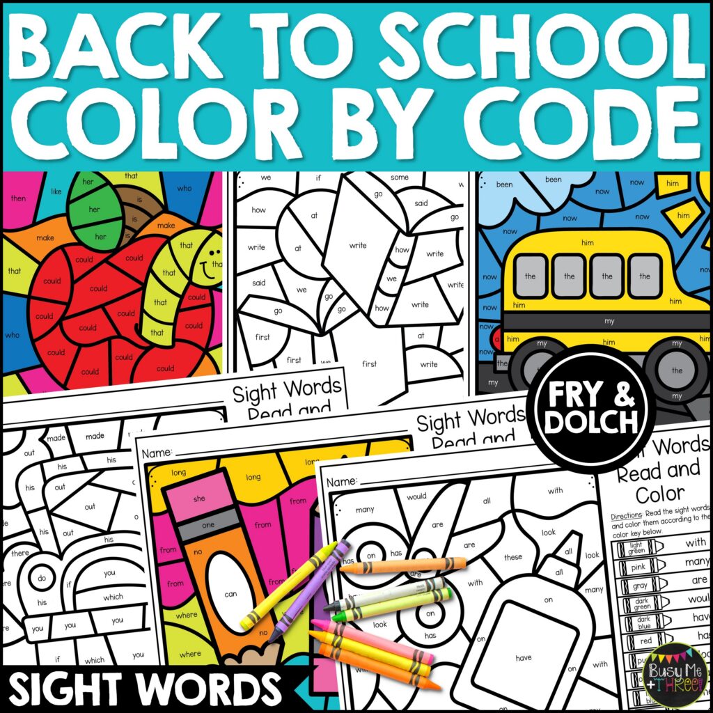 Back to School Sight Words Color by Code K-2 - Teaching Ideas Made Easy
