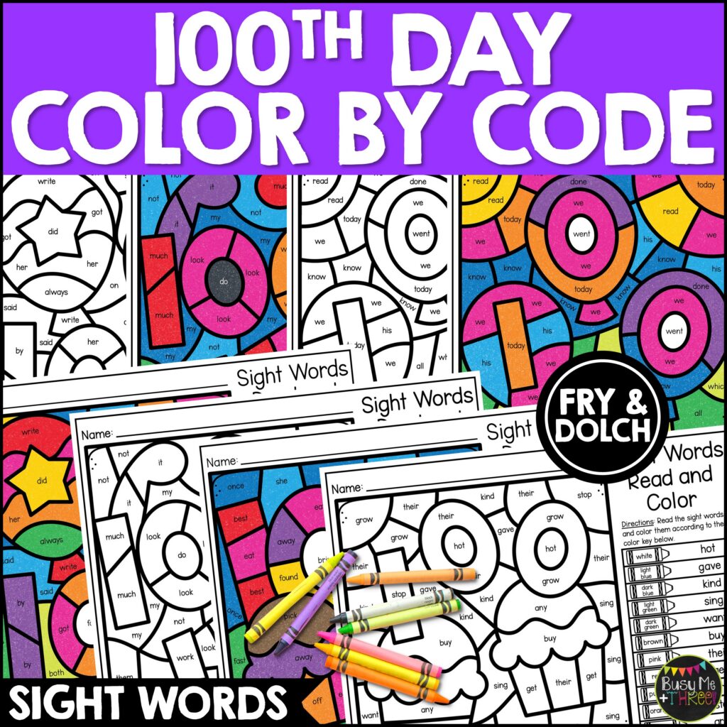 100th Day Sight Words Color by Code K–2 Activities - Teaching Ideas ...