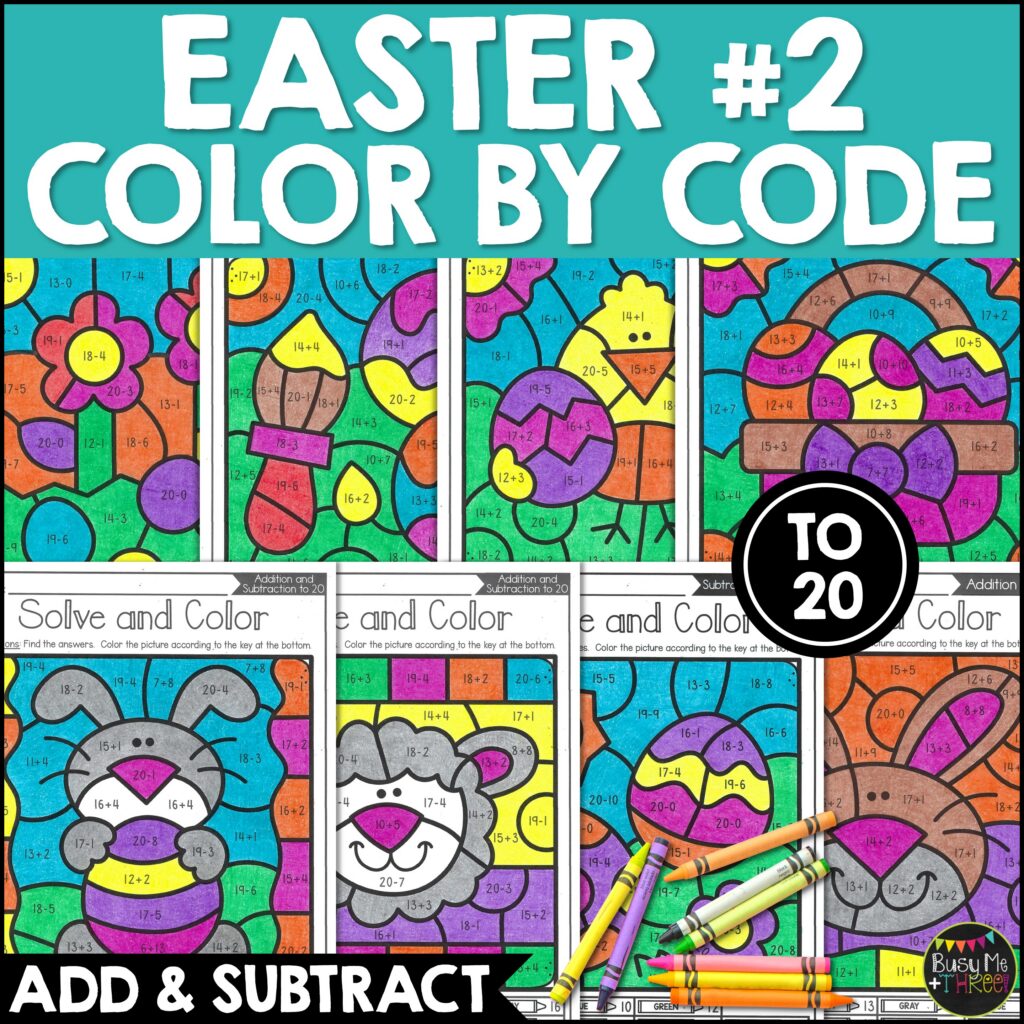 Easter Color by Code Add and Subtract to 20 1st 2nd Grade - Teaching ...