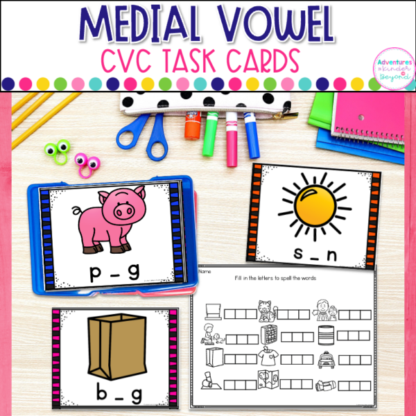 Medial Vowels Task Cards | CVC Literacy Center Activity - Teaching ...