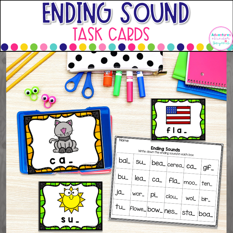 Ending Sounds Task Cards | Kindergarten Phonics Centers - Teaching ...
