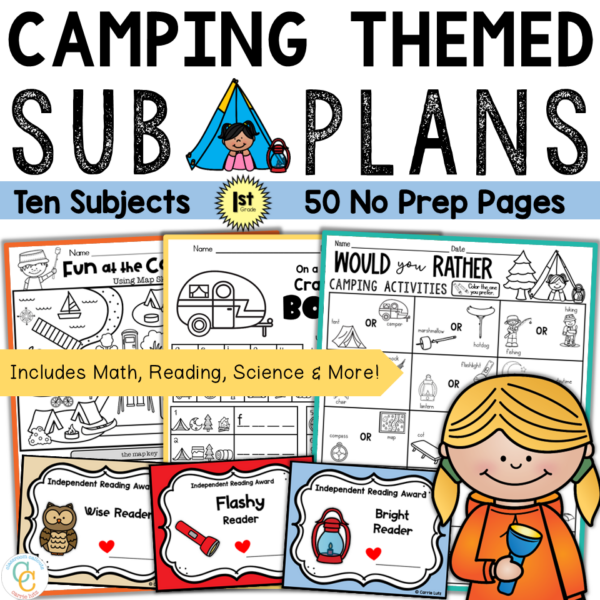 1st Grade Camping Sub Plans: No Prep Activities and Worksheets ...