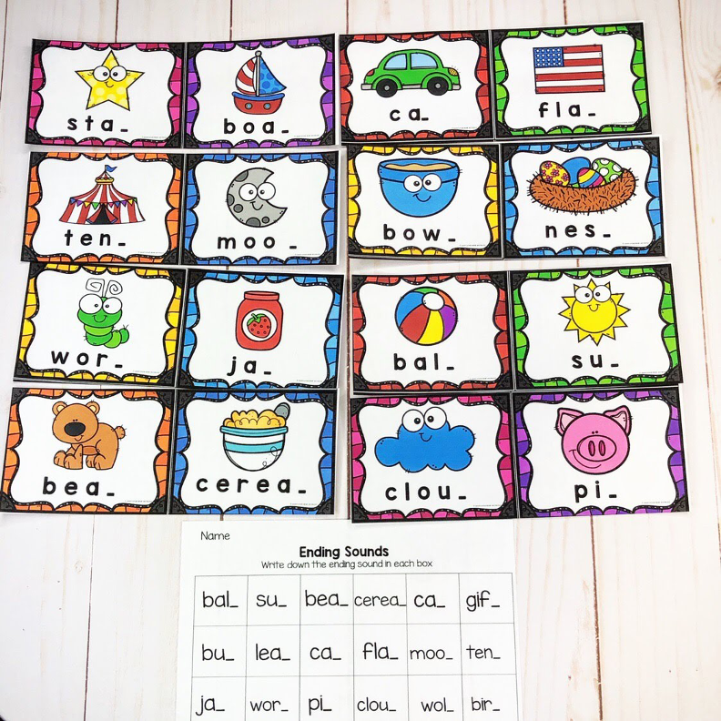 Ending Sounds Task Cards | Kindergarten Phonics Centers - Teaching ...