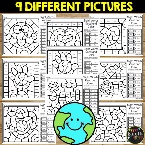 Earth Day Color by Sight Word Worksheets Pre-K - Teaching Ideas Made Easy