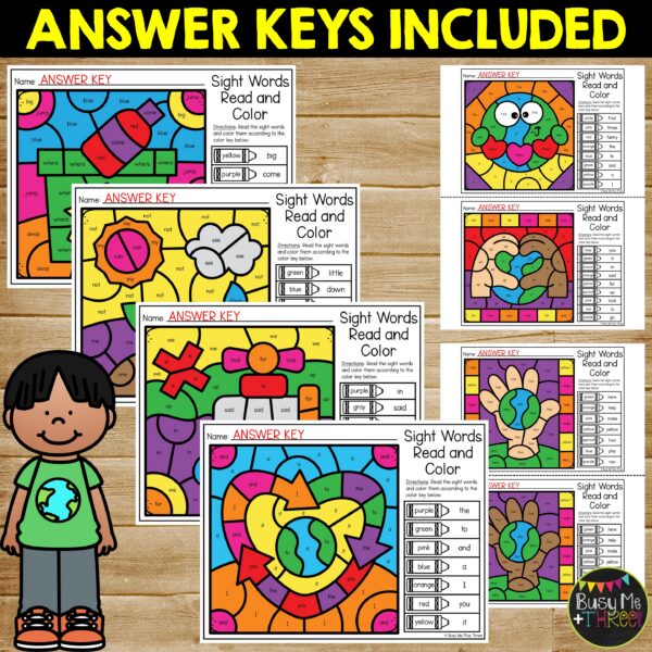 Earth Day Color by Sight Word Worksheets Pre-K - Teaching Ideas Made Easy