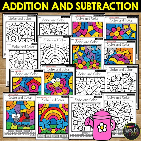 Spring Color by Code Math Addition Subtraction K-1 - Teaching Ideas ...