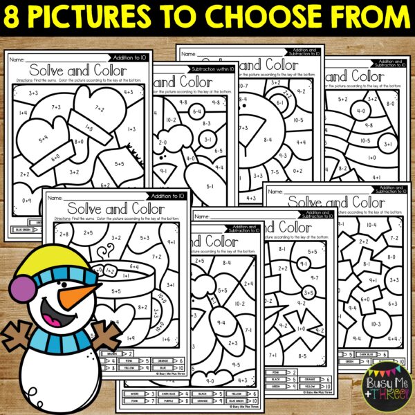 Winter Color by Code Math Addition Subtraction K-1 - Teaching Ideas ...