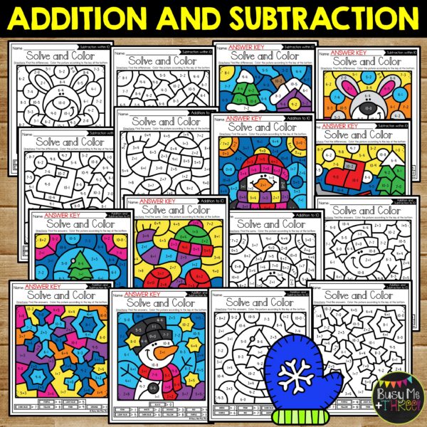 Winter Color by Code Addition Subtraction to 10 - Teaching Ideas Made Easy